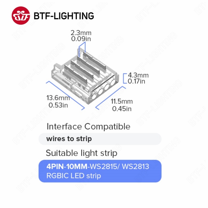 BTF-LIGHTING SMD COB LED Connector 5050 RGB T-type L-type X-type ...