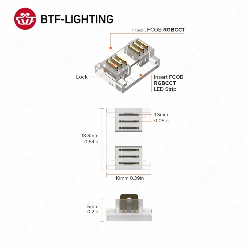 BTF-LIGHTING SMD COB LED Connector 5050 RGB T-type L-type X-type ...