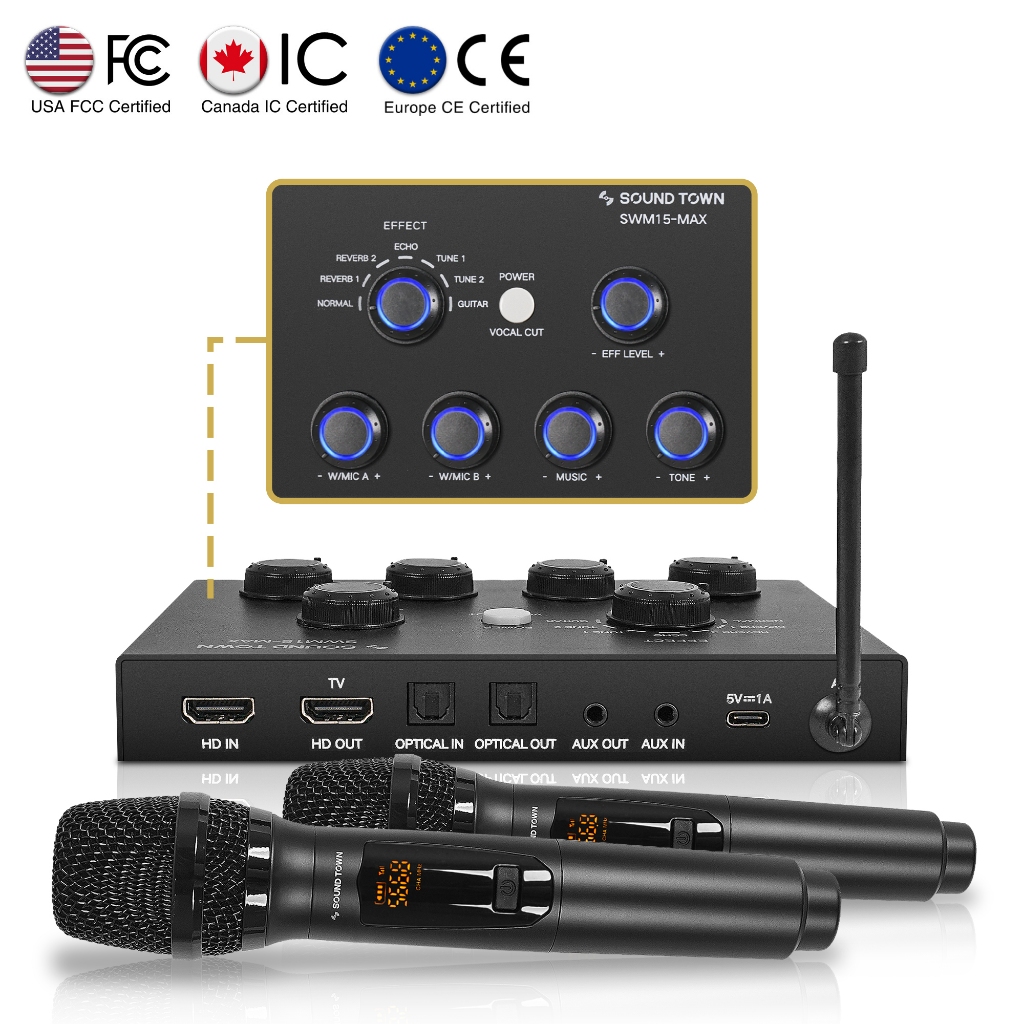 Sound Town 16 Channels Wireless Microphone Karaoke Mixer System w/ 2 ...