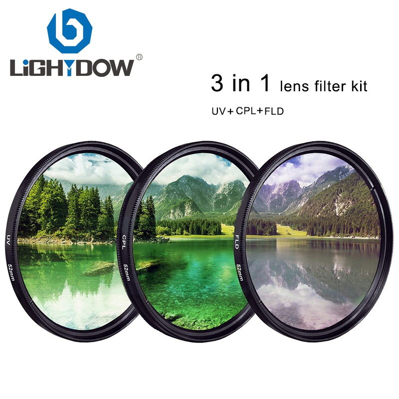 Lightdow 3 in 1 Lens Filter Kit Set UV+CPL+FLD 49mm 52mm 55mm 58mm 62mm ...