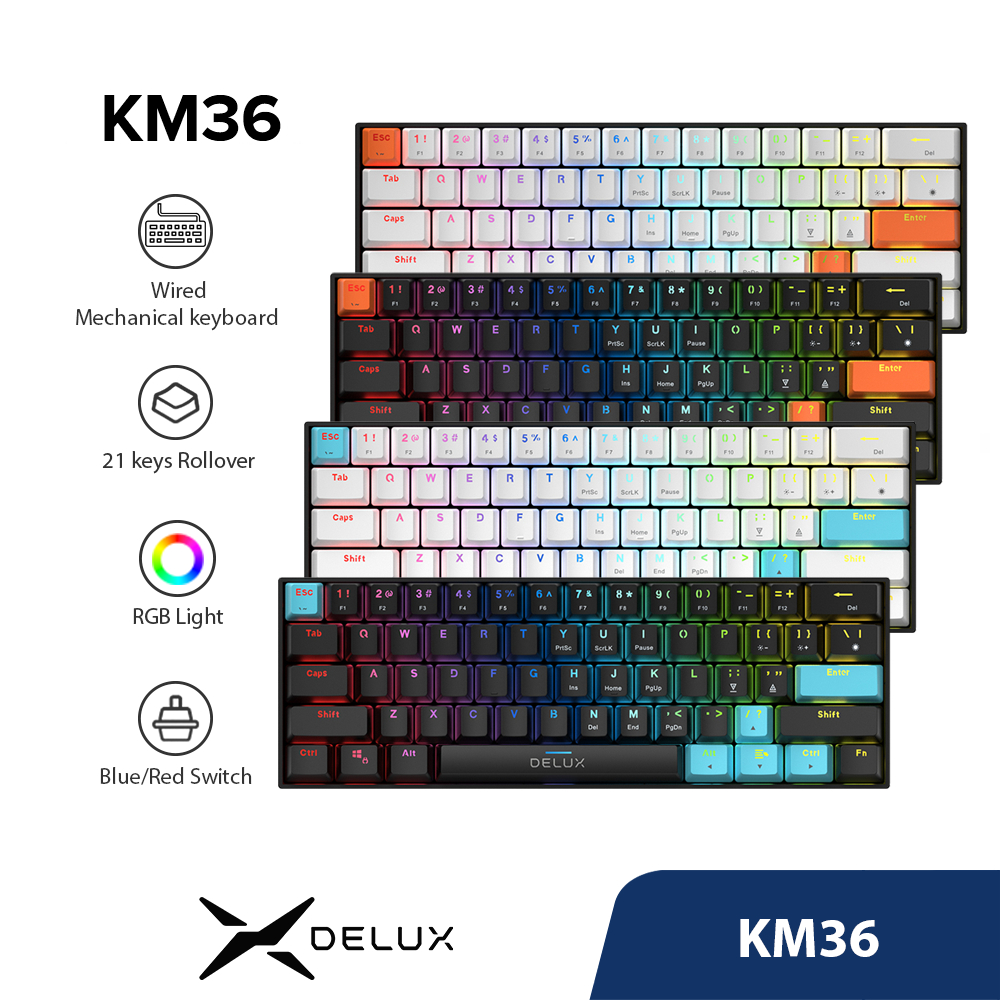 DELUX KM36 Wired Gaming Mechanical Keyboard,Blue or Red Switches, RGB ...