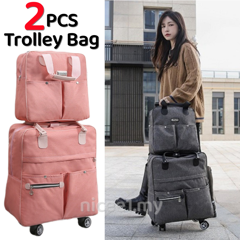 [2PCS] Travel Bag Wheels Trolley Backpack Large Capacity Boarding ...
