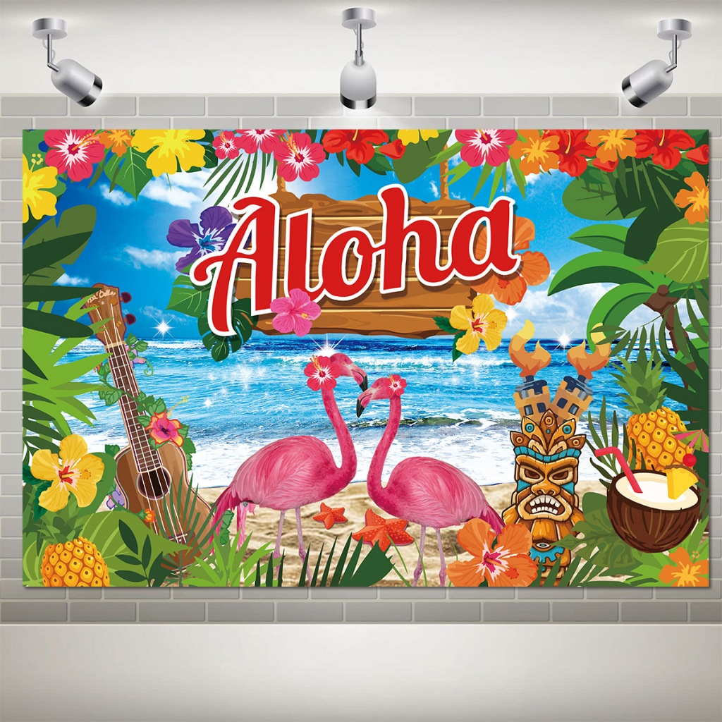 Summer Aloha Luau Party Backdrop for Tropical Hawaiian Beach ...