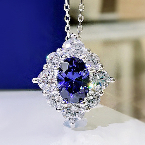 Classic Diamond-Shaped Colorful Treasure Necklace Micro-Inlaid Full ...