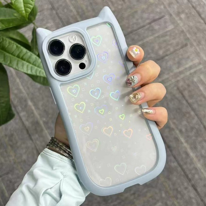 Acrylic Transparent PC Hard Shell Lovely Cat Ears Phone Case for iPhone ...