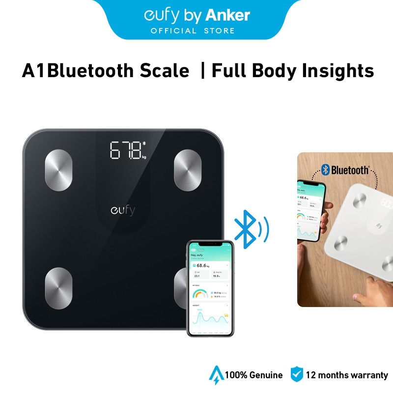 Eufy by Anker A1 Bluetooth Smart Scale Digital Bathroom Health Monitor ...