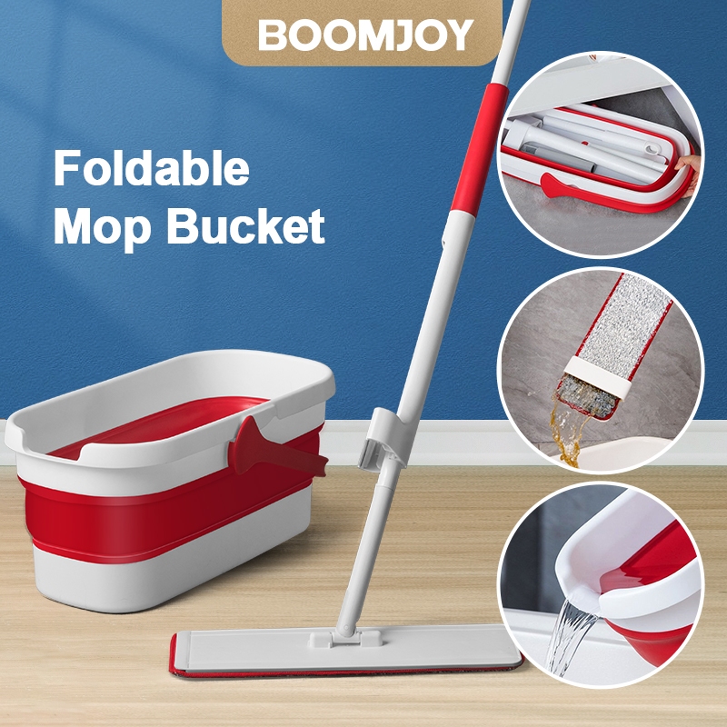 BOOMJOY Flat Squeeze Mop And Folding Bucket Free Hand Washing | Shopee ...