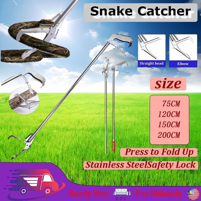 Ready Stock 75cm/120cm/150cm/200cm Snake Stick Catcher Stainless Steel ...