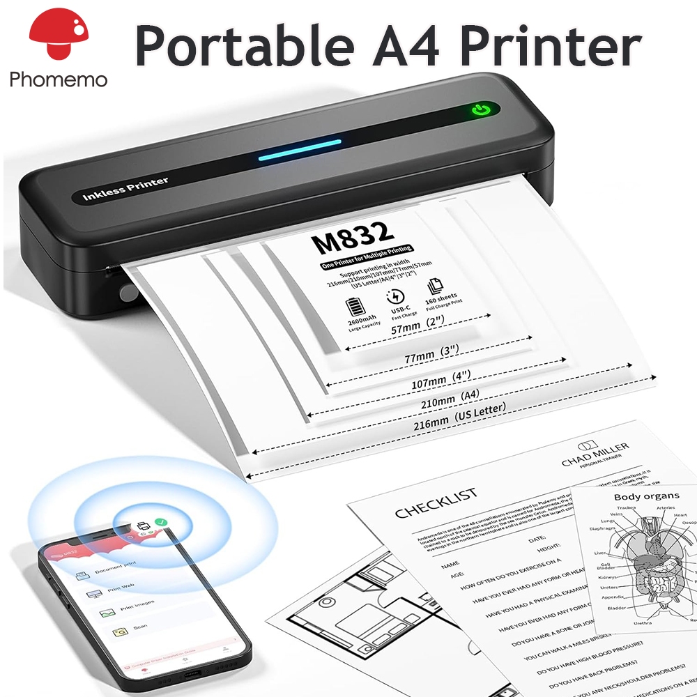 Phomemo M832 Portable A4 Thermal Printer,300DPI Wireless Bluetooth ...