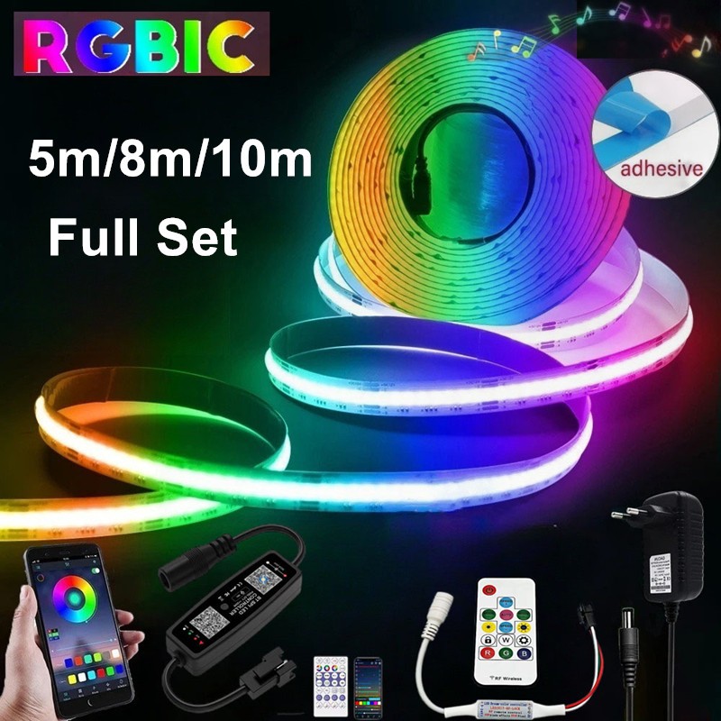 5/8/10m Full Set Dimmable RGBIC LED Strip Light with Bluetooth ...
