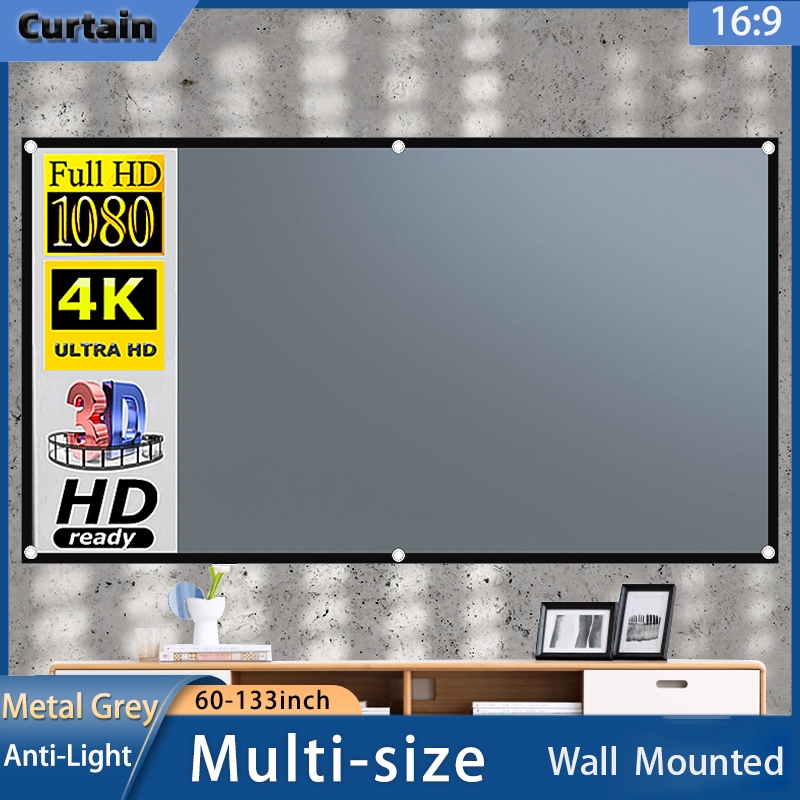 Wall mounted 16:9 Projector Screen Metal Anti Light curtain 84 100 120 ...