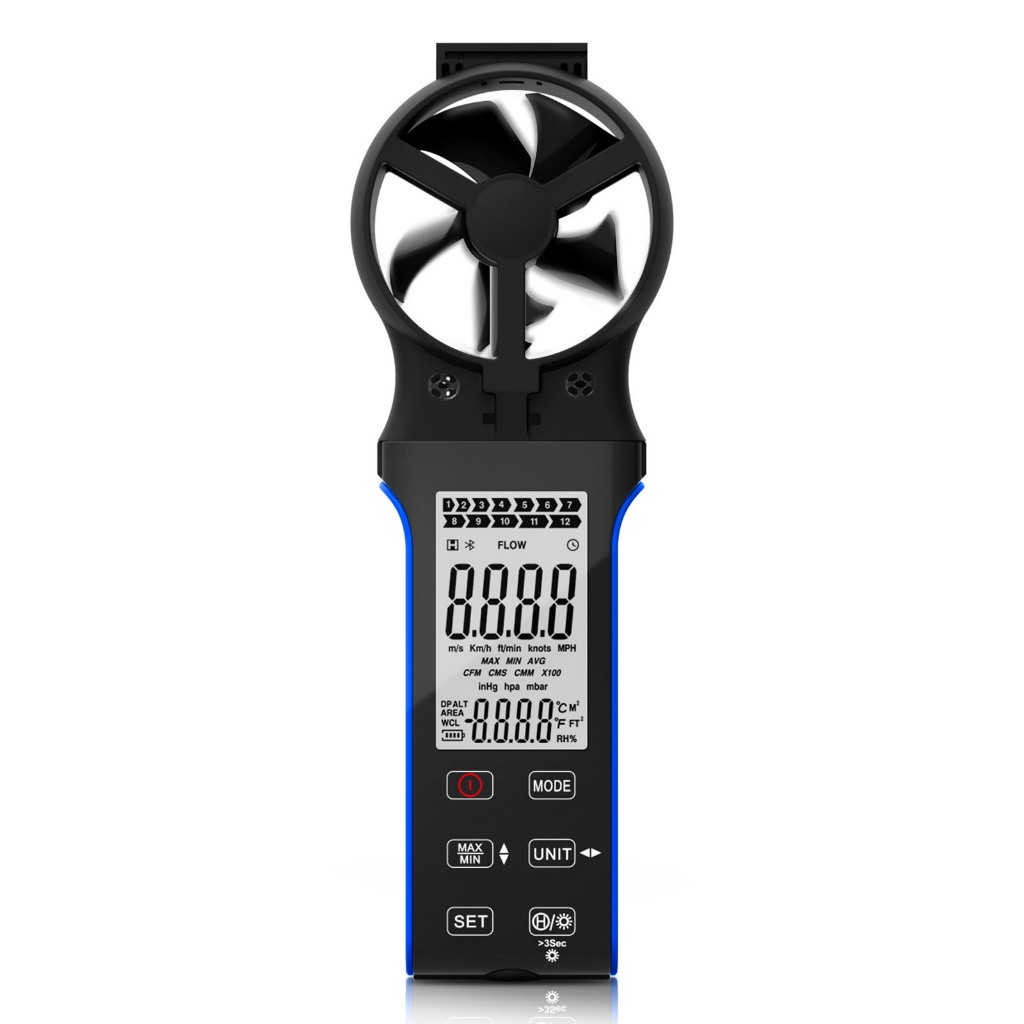 Digital Vane Anemometer Handheld Wind Speed Temperature Meter CFM CMM ...