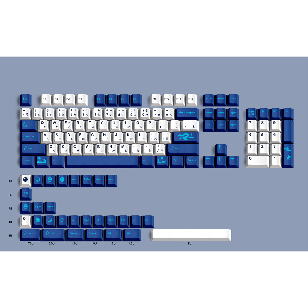 GMK Blue White Moon Keycap 134 Keys PBT Material Cherry Profile DYE-SUB ...