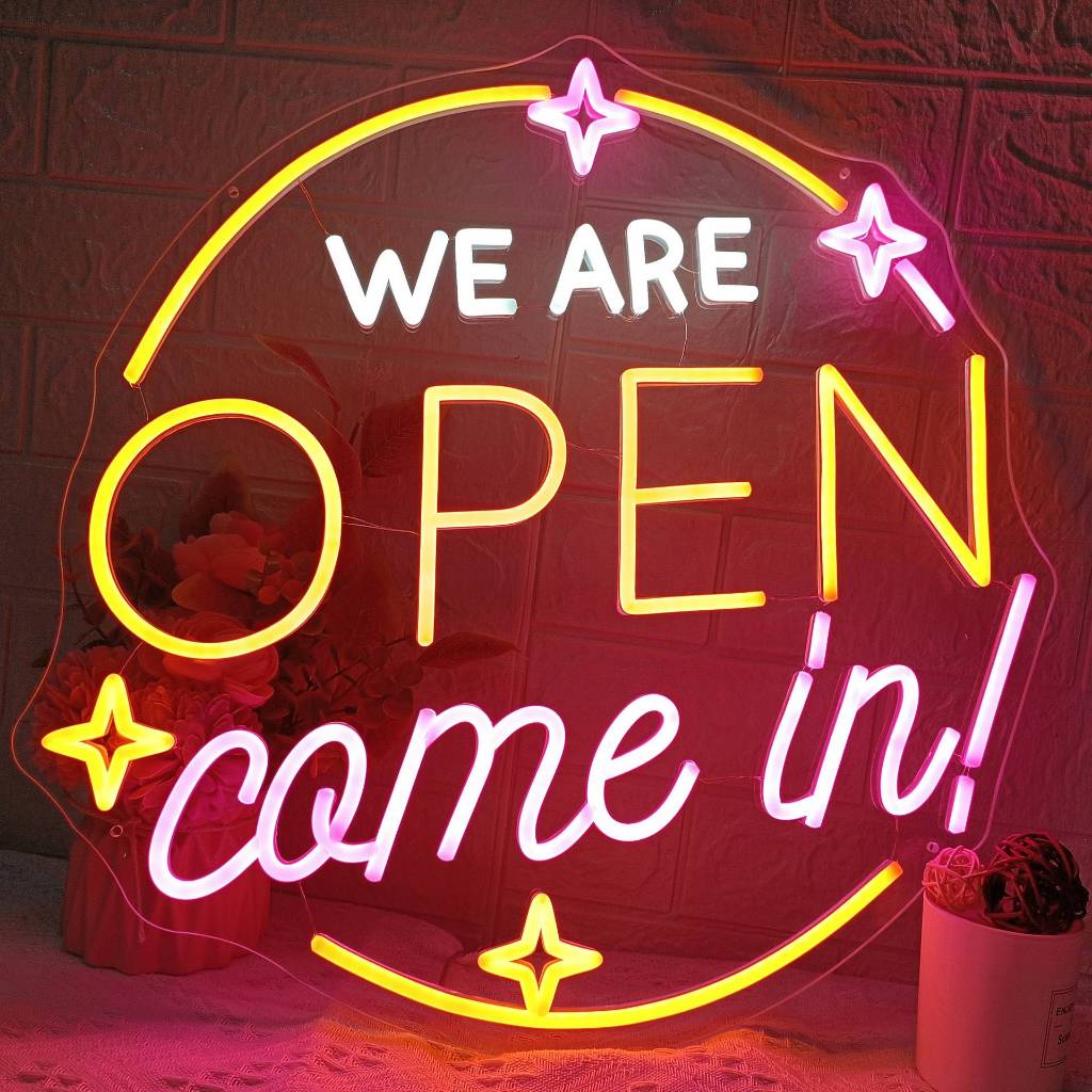 Led neon lights we are open come in Signboard Luminous Characters Bar ...