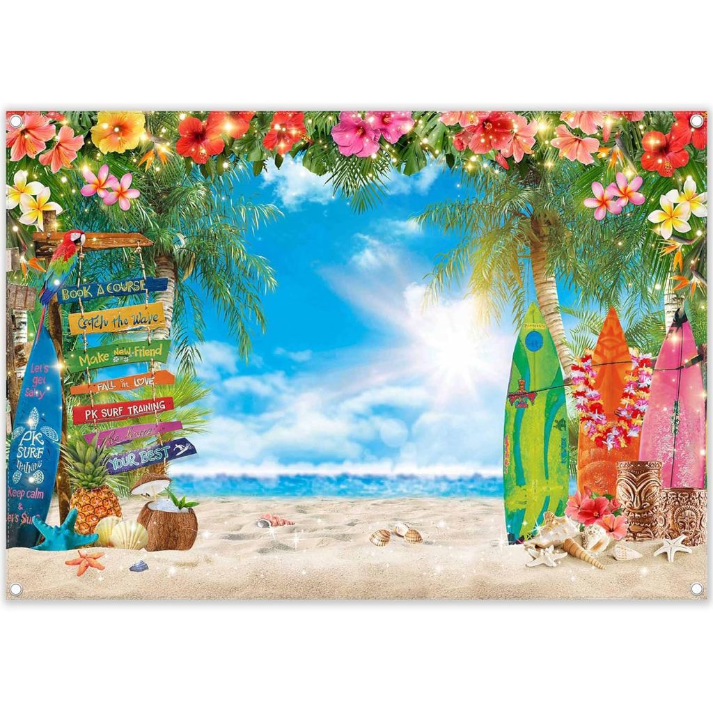 Summer Hawaiian Beach Photography Backdrop Tropical Flower Palm Leaves ...