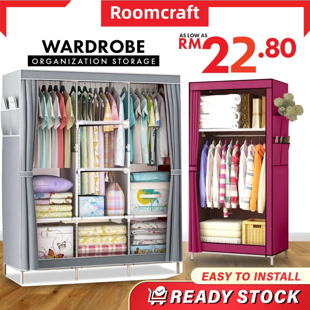 Curtain Wardrobe/ Wardrobe with drawer & Organizer / Almari Baju ...