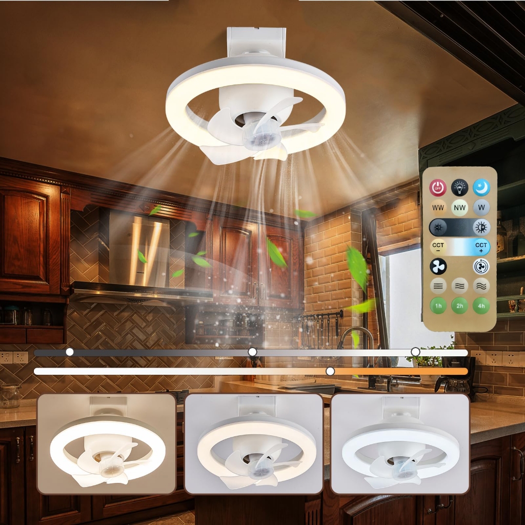 Socket Fan Light with Remote E27Base Screw Small Ceiling Fans with ...