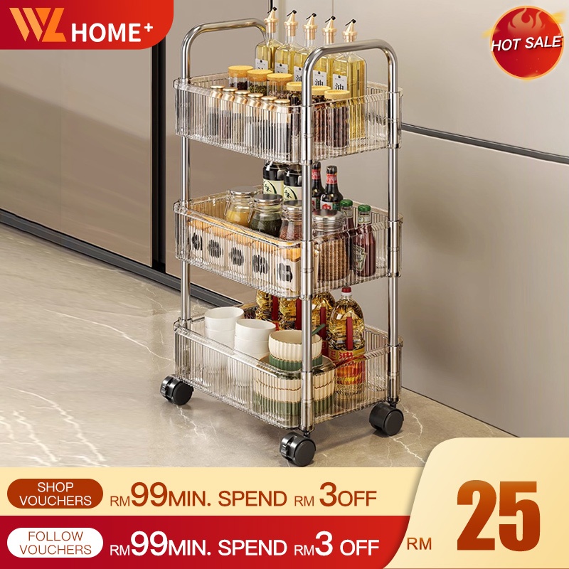 Kitchen Rack Trolley Rack 2/3/4/5 Tier Acrylic Storage Rack Multi-layer ...