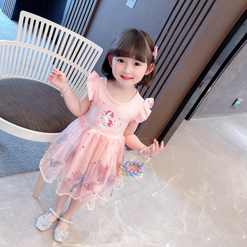 2024 New Style Girls Unicorn Birthday Dress Fluffy Gauze Princess Dress ...
