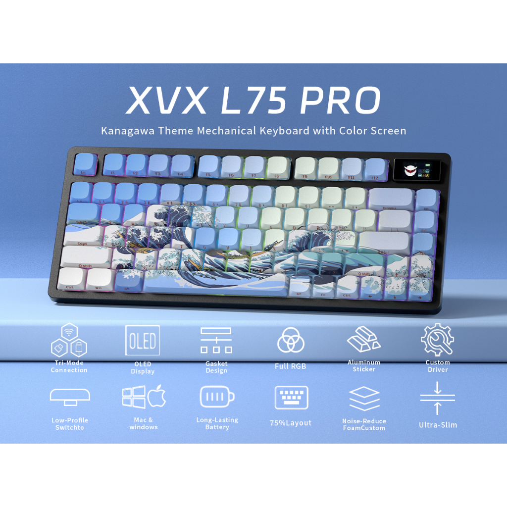 XVX L75 Pro Low Profile Gasket Mechanical Gaming Keyboard Bluetooth 5.1 ...