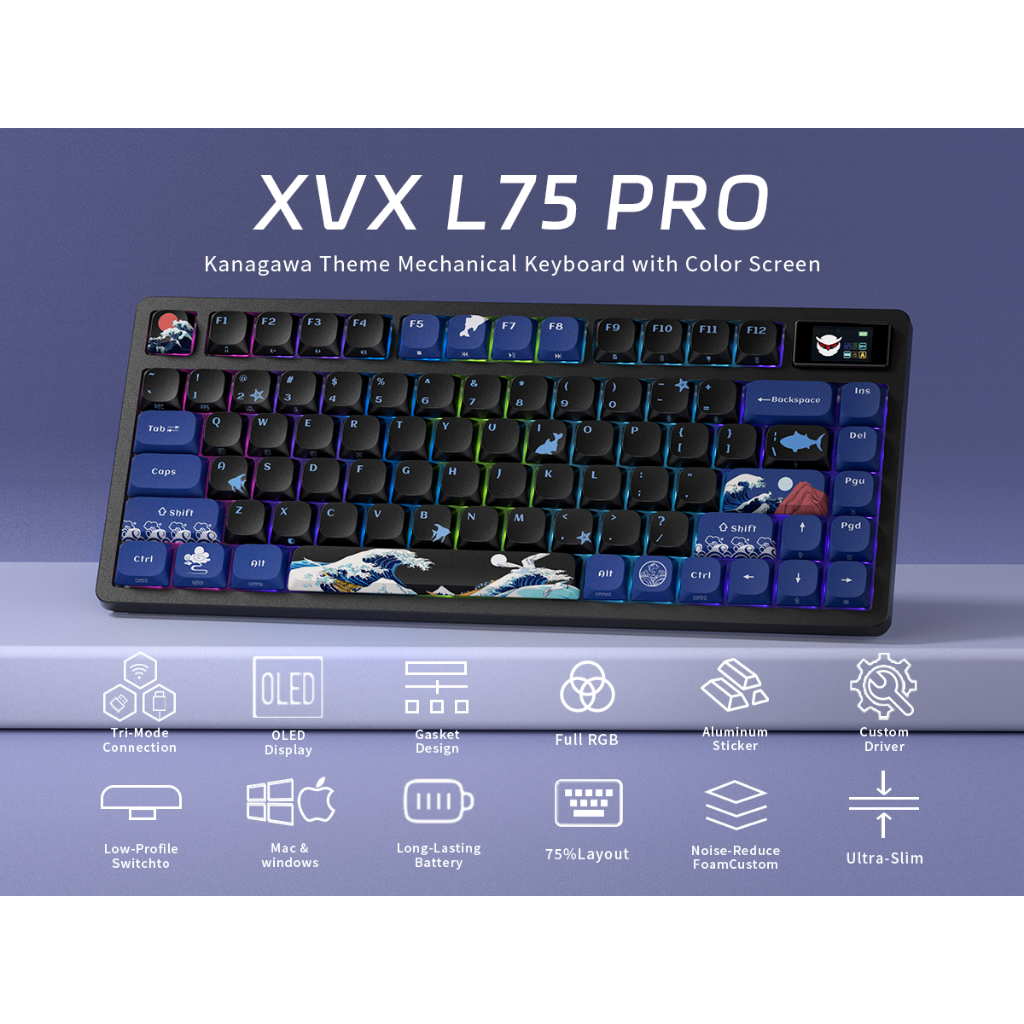 XVX 75% Keyboard with Color Smart Display L75 Pro Low Profile Gasket ...