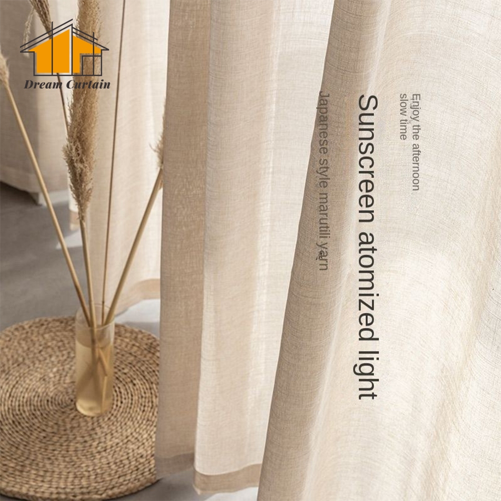 Curtain Solid Color Japanese Style Imitation Linen Shading Sunshade ...
