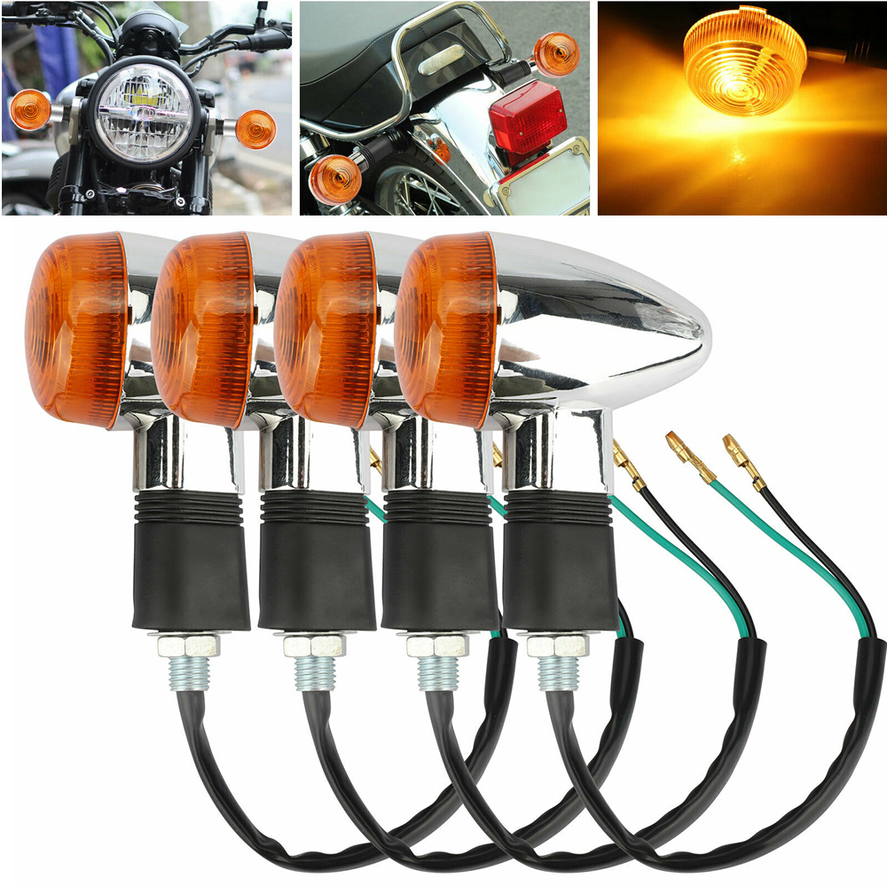 Universal Turn Signals Chrome Bullet Front Rear Lights For Harley Honda ...