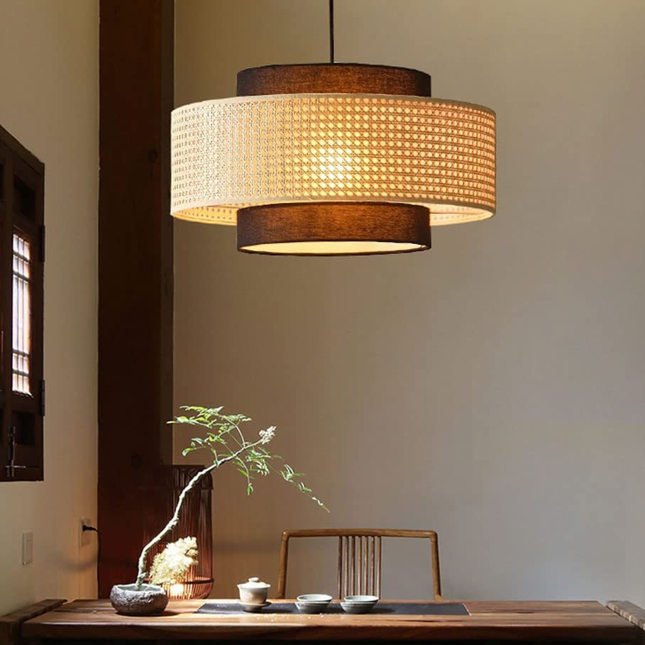 LAMPU GANTUNG SILING RUSTIC RATTAN PENDANT LIGHT DINING CHANDELIER ...