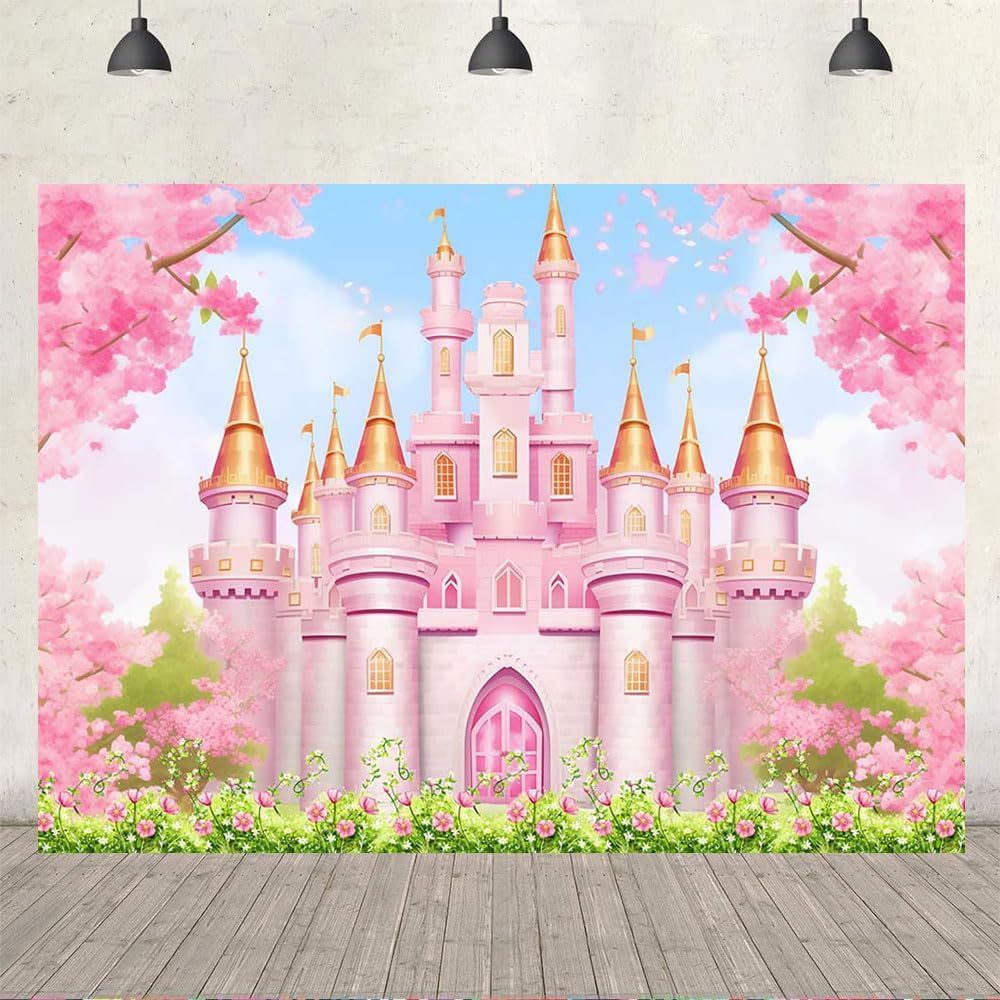 Pink Princess Castle Backdrop Watercolor Royal Castle Photography ...