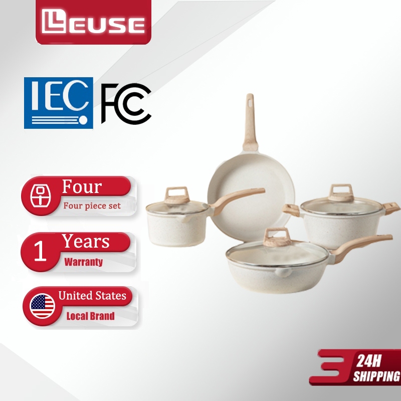 LEUSE 4 pcs Nonstick Pan Cookware Set Wok Milk Pan Frying Pan with Lid ...