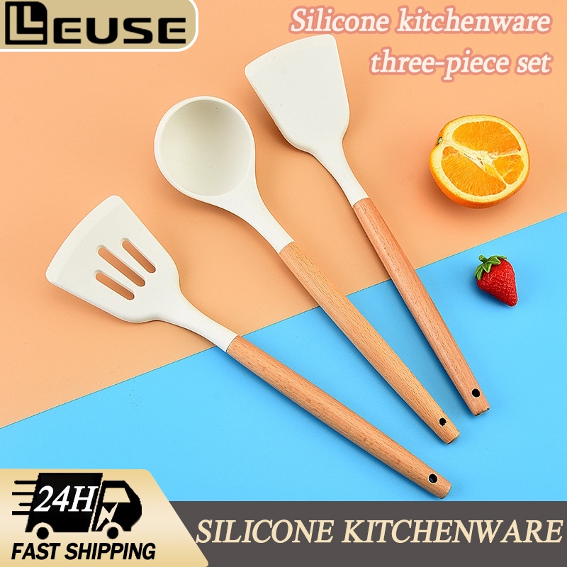 Spot goods set of 3 kitchen utensils with wooden handle silicone ...