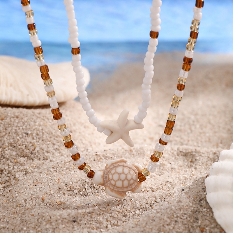 2 PCS Handmade Starfish Turtle Shell Necklace Beaded Necklaces For ...