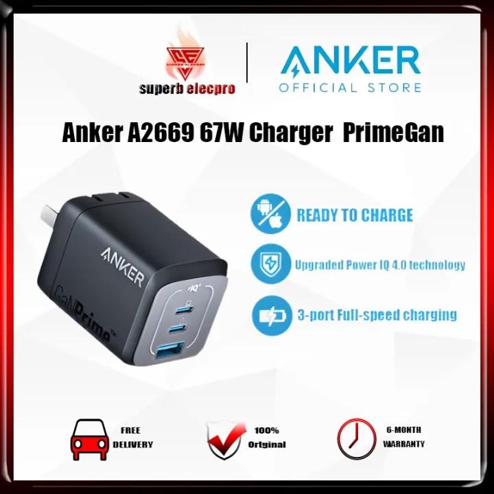 Anker Prime 67W USB C Anker GaN Wall Charger, 3-Port Compact Fast ...