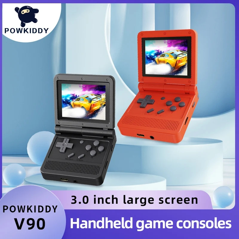 POWKIDDY v90 Black Version 3-Inch IPS Screen Flip Handheld Console Open ...