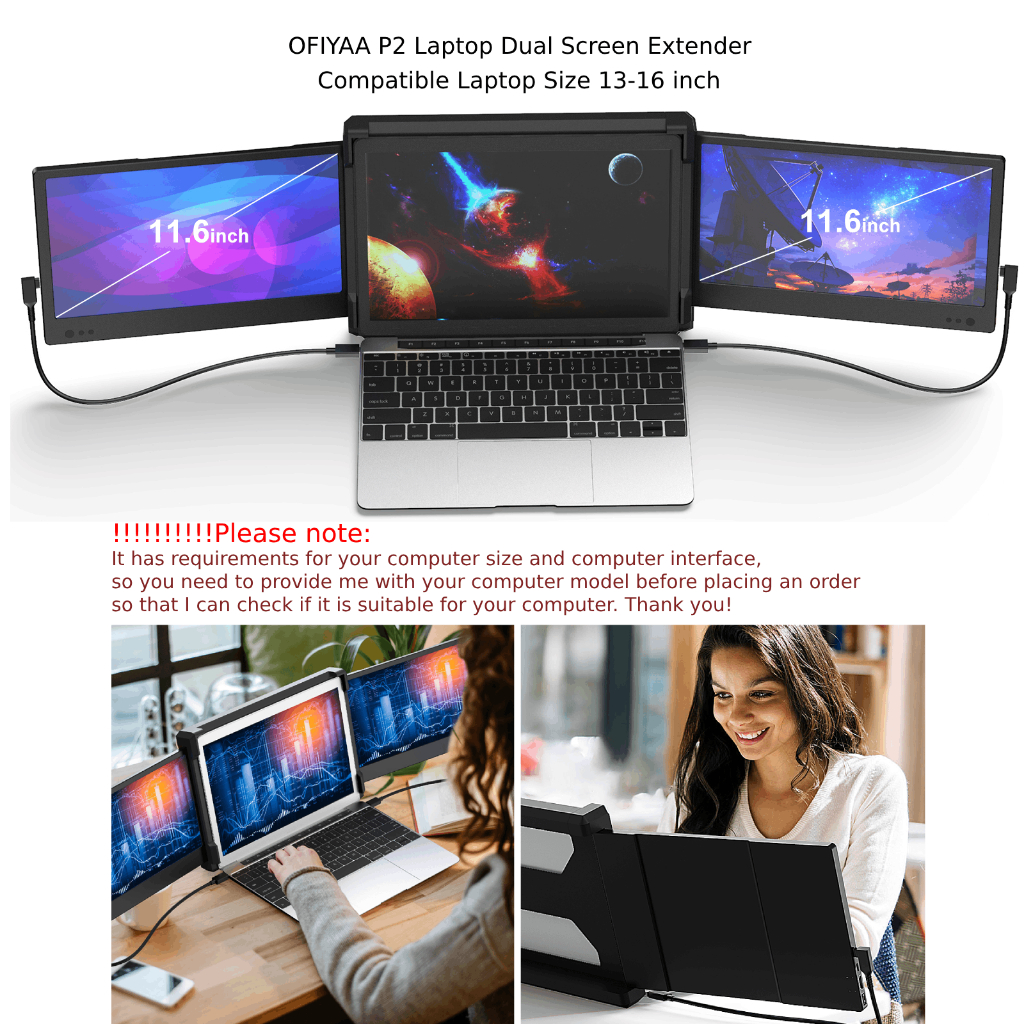OFIYAA Laptop Dual Screen Extender FHD 1920*1080P Suitable for 13-16 ...