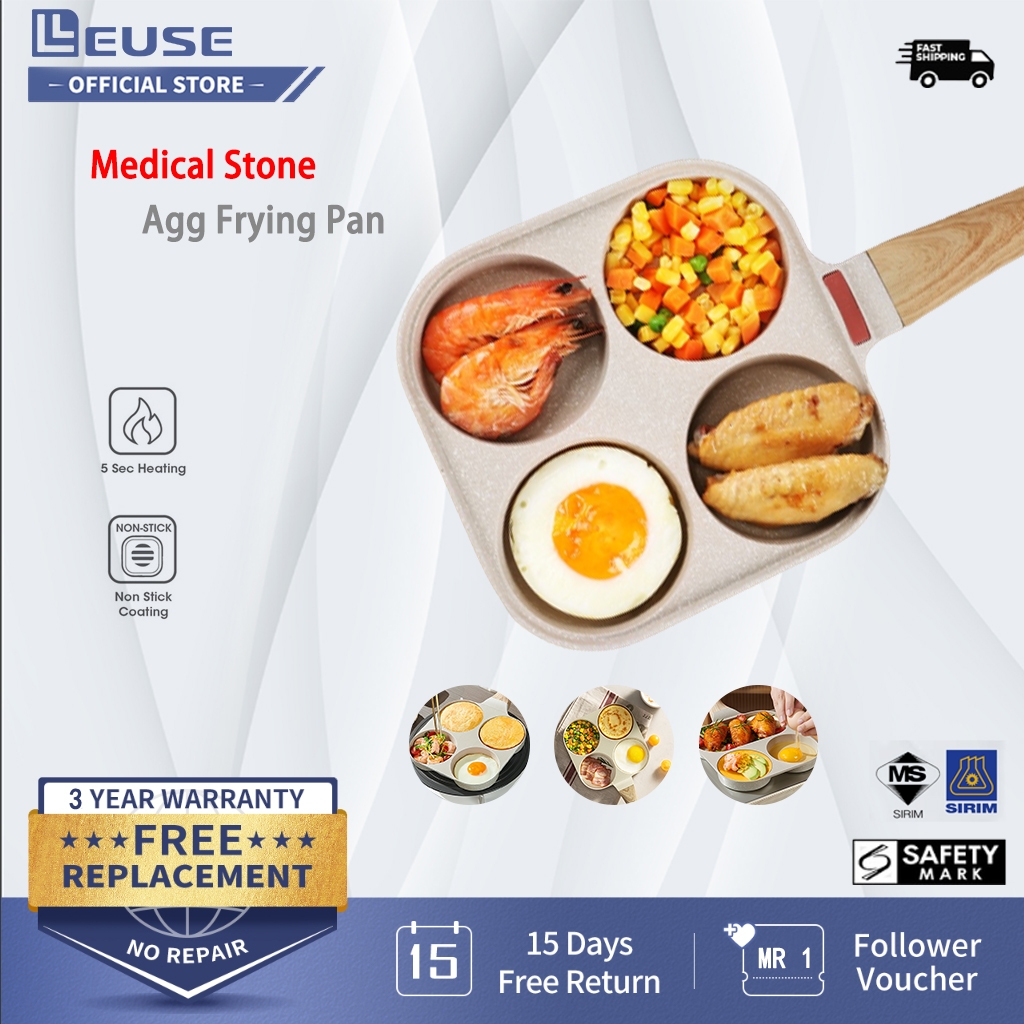 LEUSE Non Stick Pan 4 Hole Omelet Pan for Burger Egg Ham Pancake Maker ...