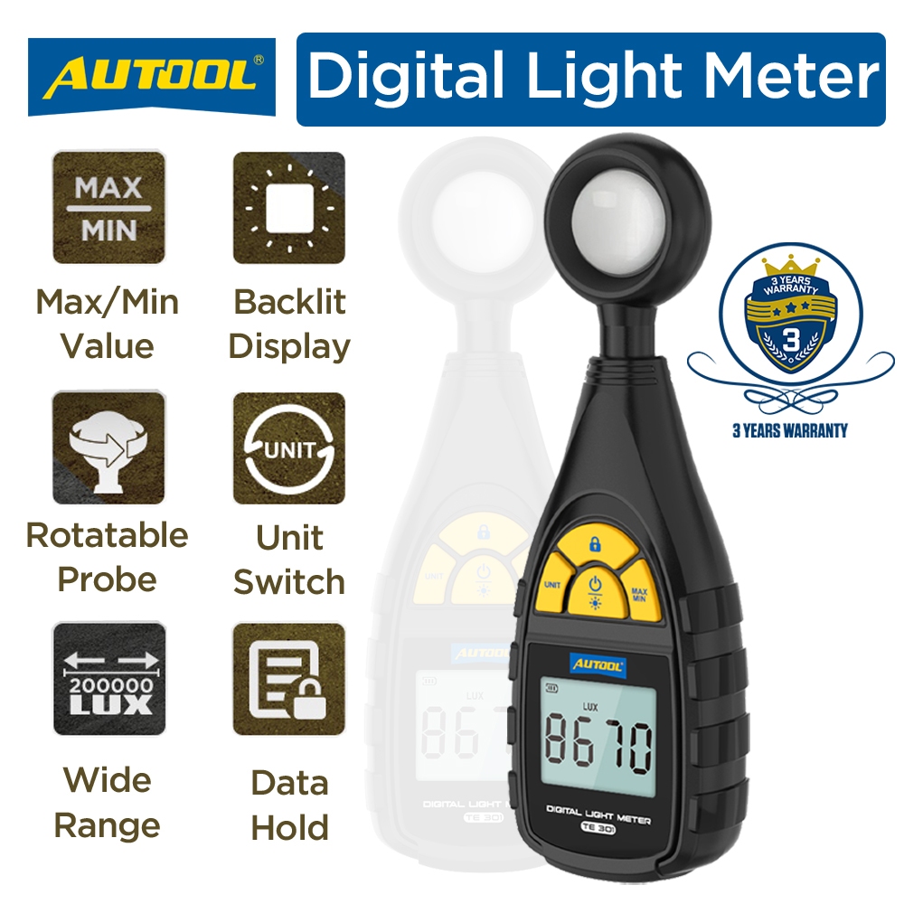 AUTOOL Digital Lux Meter TE301 Smart Sensor lux test 0-200,000 Lux ...