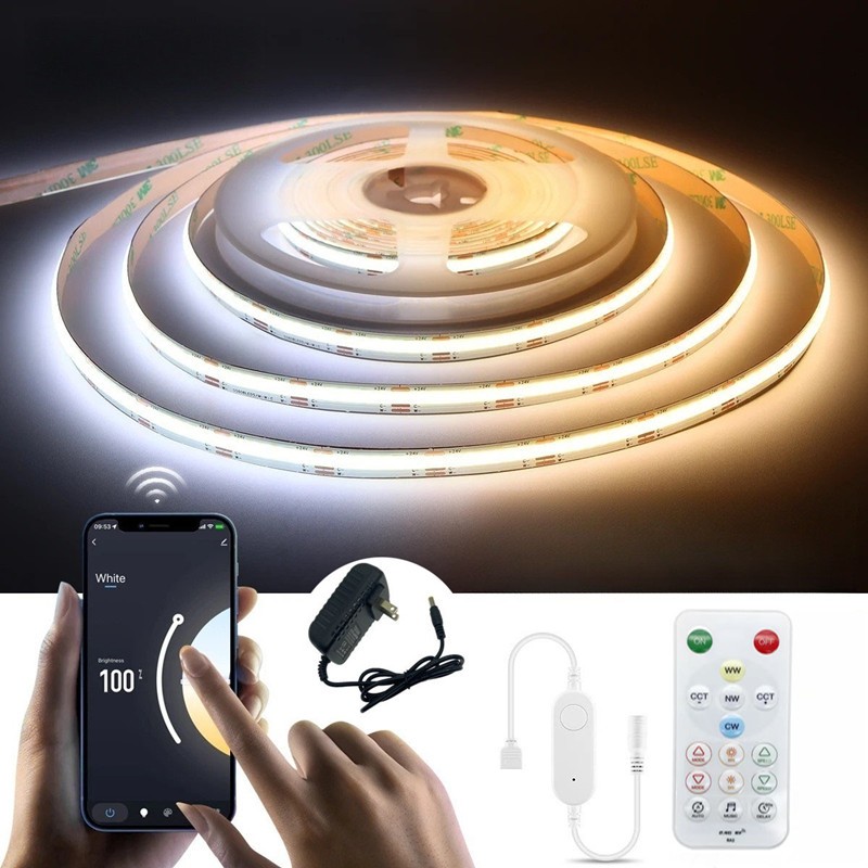 White CCT COB LED Strip Light with Controller & Power Adapter, Dimmable ...