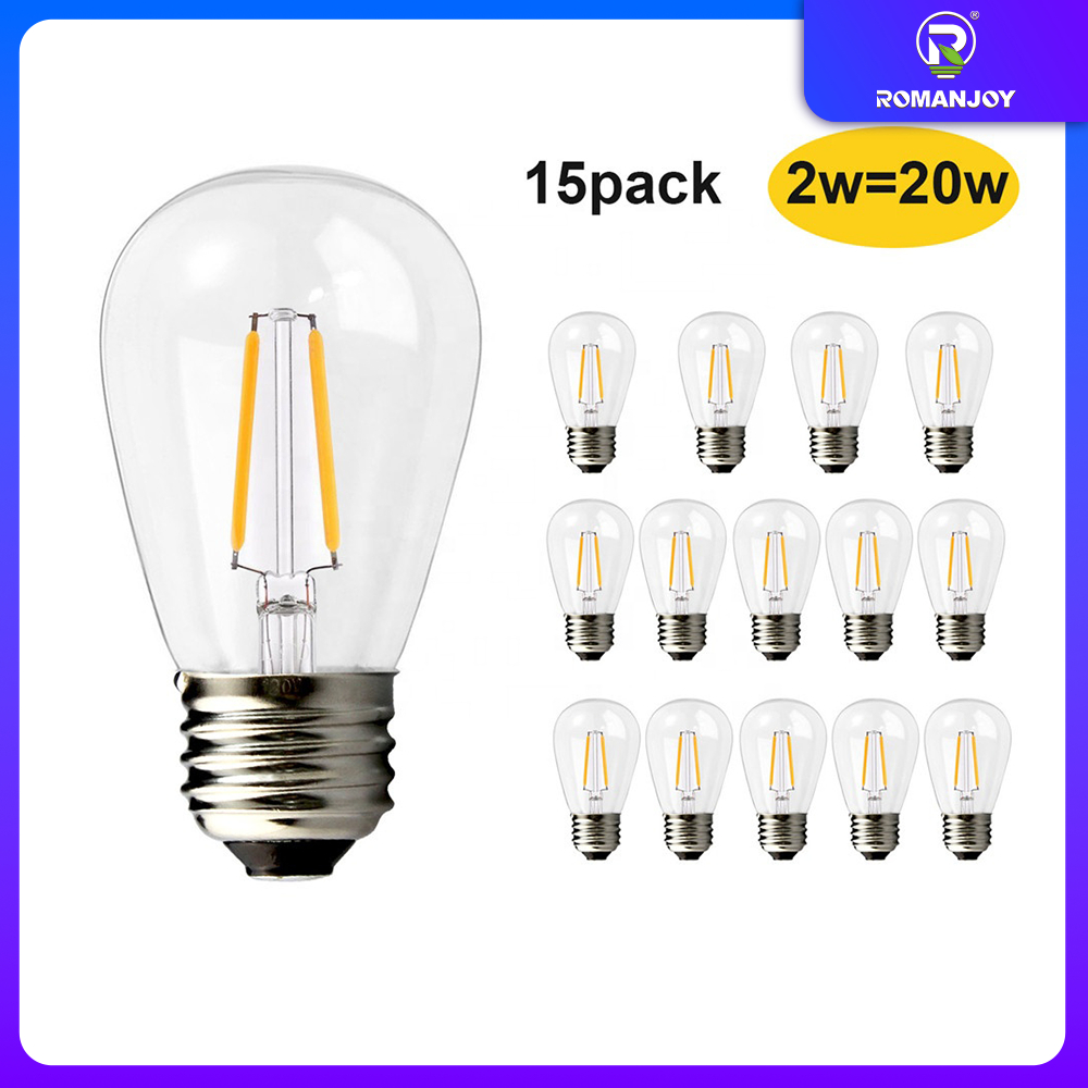 ROMANJOY 15/6 Pack S14 Globe LED Bulbs, AC220V-240V, 2W=20W, 2200K Warm White LED E27 Bulb for ...