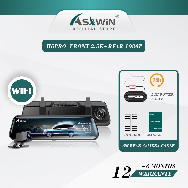 Asawin H5PRO 10 inch 2K WIFI Mirror Dual Lens Dash Cam For Car Dvr 1440P Touch Screen Video ...