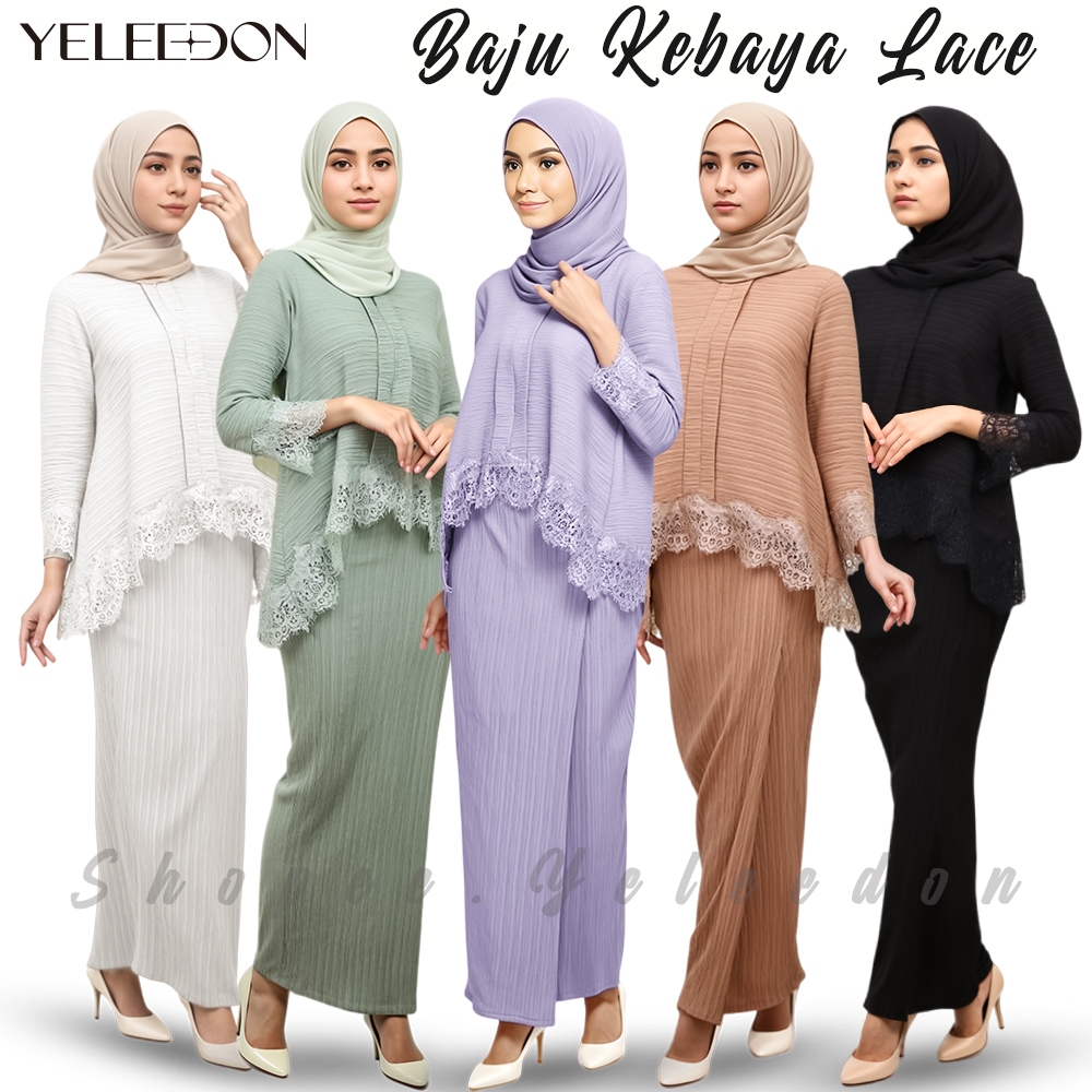 Yeleedon Kebaya Lace Ironless Baju RAYA 2025 Plain Pleated KEBAYA BAJU ...