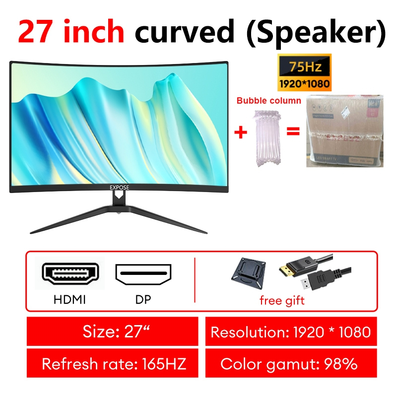 Monitor PC 27 Inch Curved Monitor Gaming 165Hz IPS 19-27 Inch PS4/PS5 ...