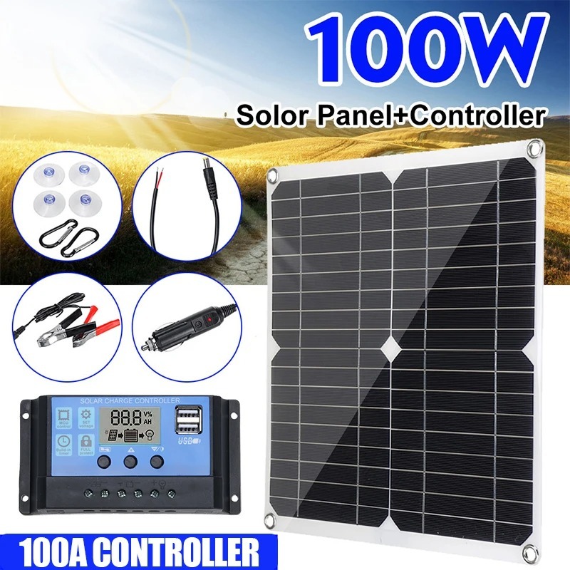 100W Solar Panel Dual USB18V/5V Photovoltaic Cell System With ...