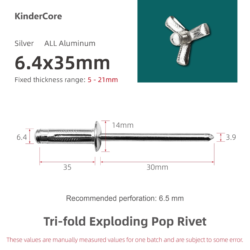 50pcs Tri-fold Exploding Pop Rivets Silver/Black Aluminum alloy folding ...