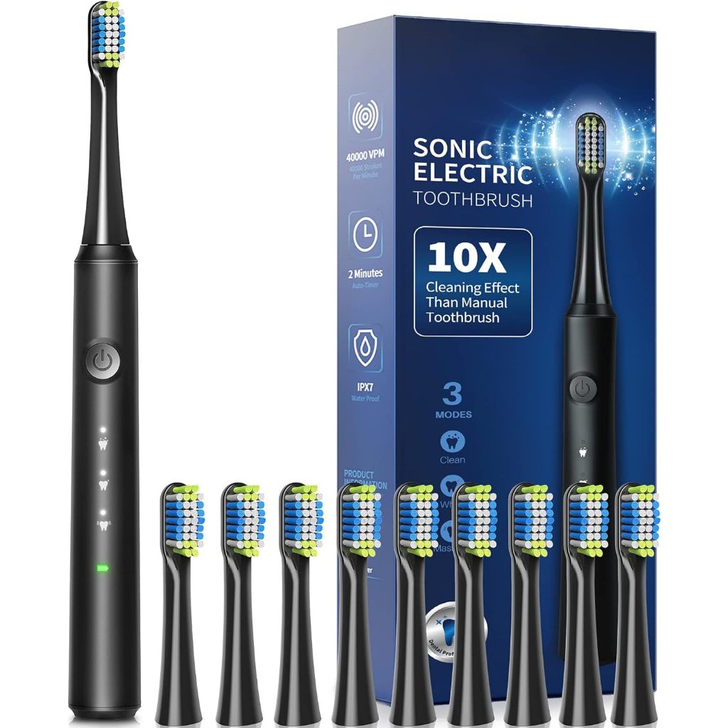 Rechargesble Electric Toothbrush with 10 Duponts Brush Heads, 40000 VPM ...