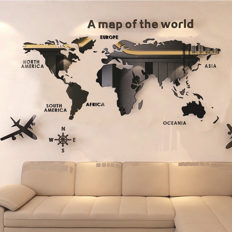 3D Acrylic Wall Stickers World Map Three-Dimensional Office ...