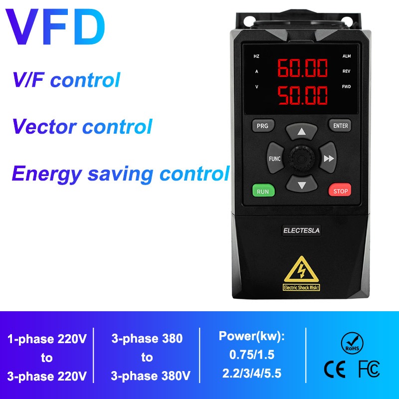 Three Phase VFD 220V/230V/240V 0.75kw AC Drive 380V Frequency Inverter ...