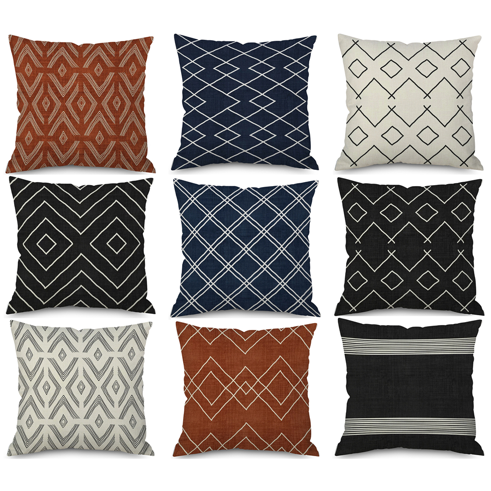 Brown Blue geometric pillowcases cotton 70×70.60×60.50×50.40×40.Art ...