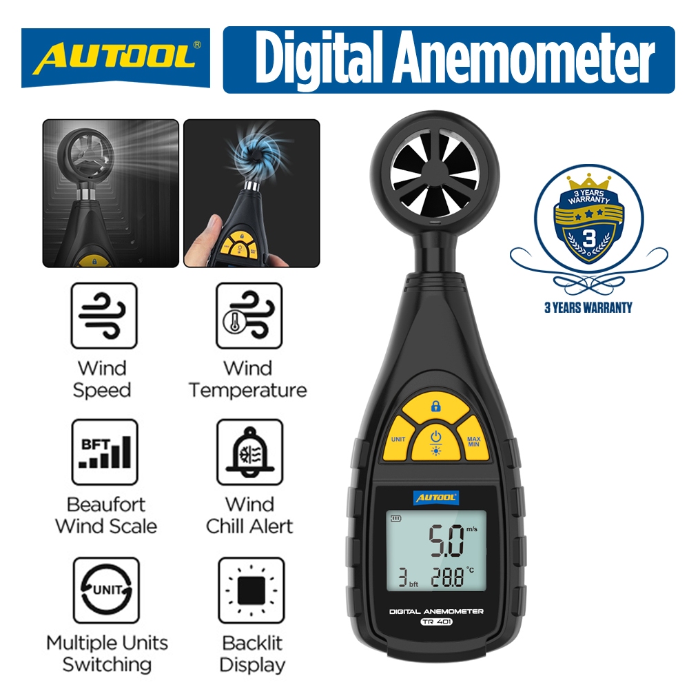 【Local Stock】AUTOOL TR401 Digital Anemometer Handheld Air Flow Meter ...