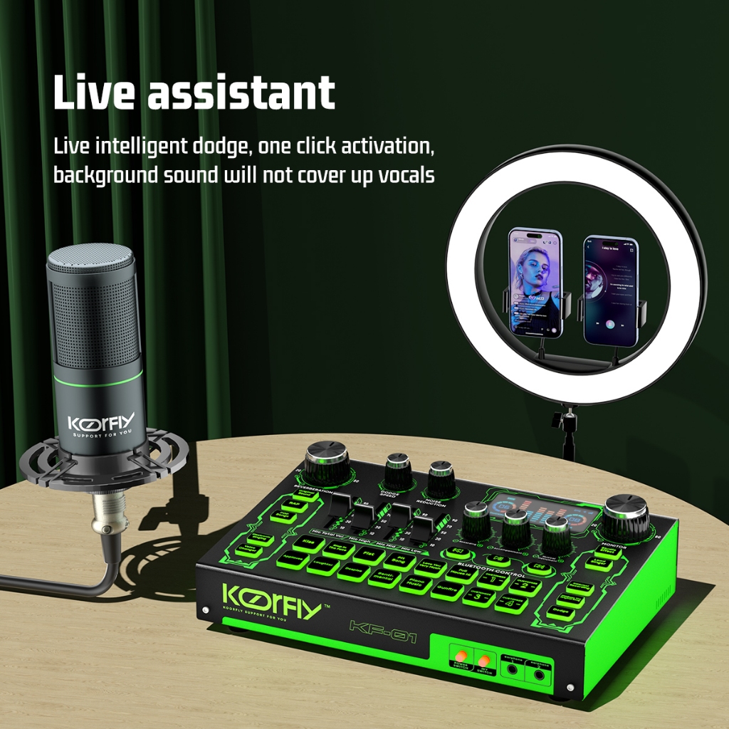 [Penjual Tempatan] KoorFly Live Sound Card KF01 48V Mikser Penghapusan Original Songs Custom ...